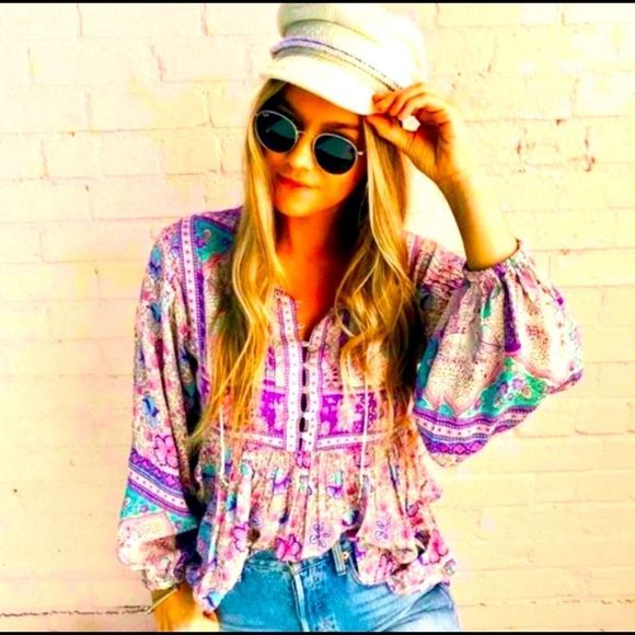 MARIGOLDS BOUTIQUE | Tops | Nwt Boho Gypsy Button Purple Tie Balloon ...